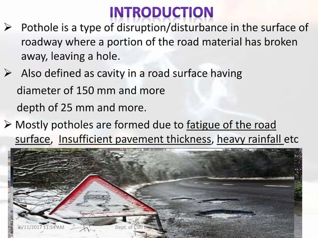 Development of automated pothole detection and measurement system | PPT