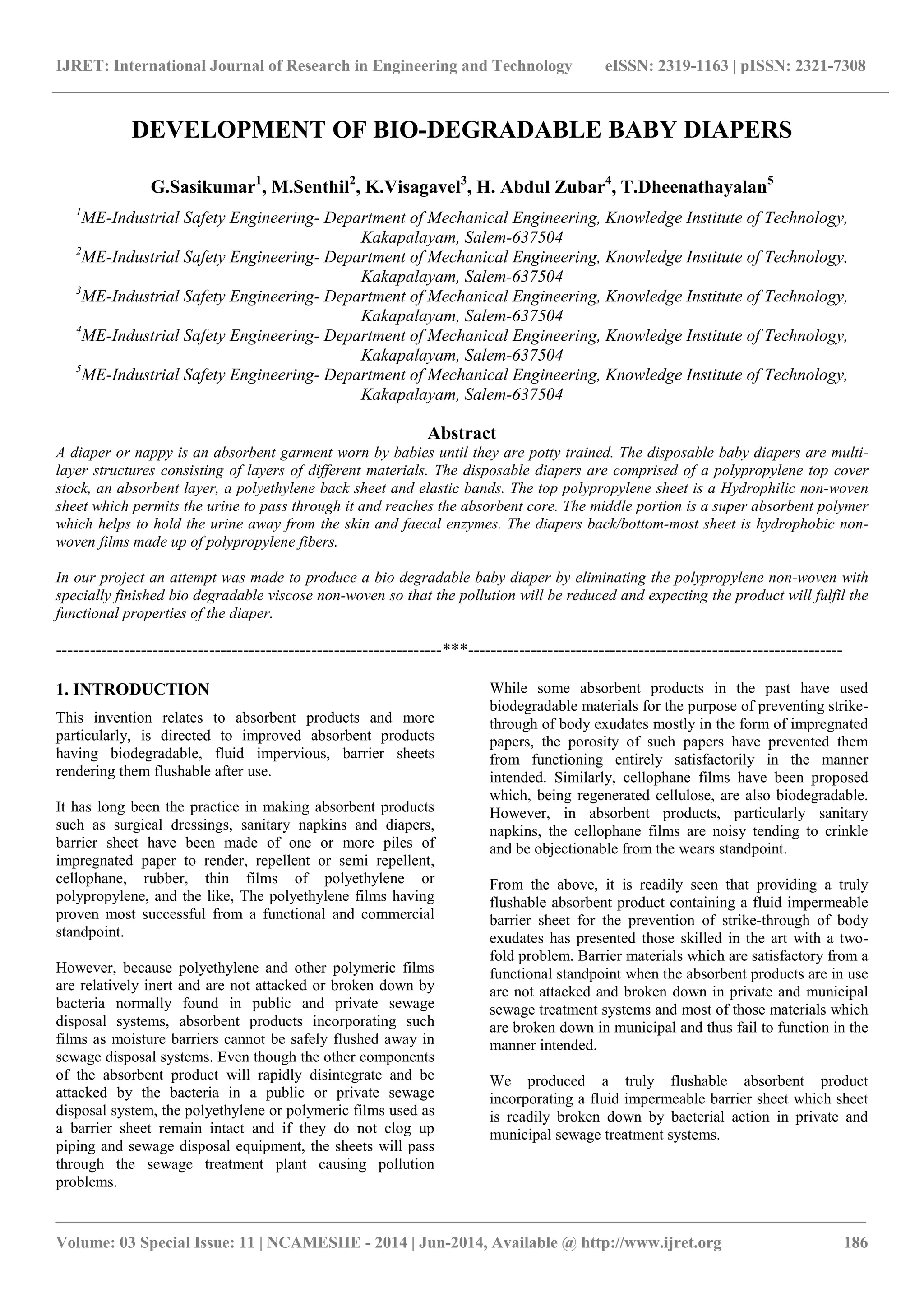 Development of bio degradable baby diapers | PDF