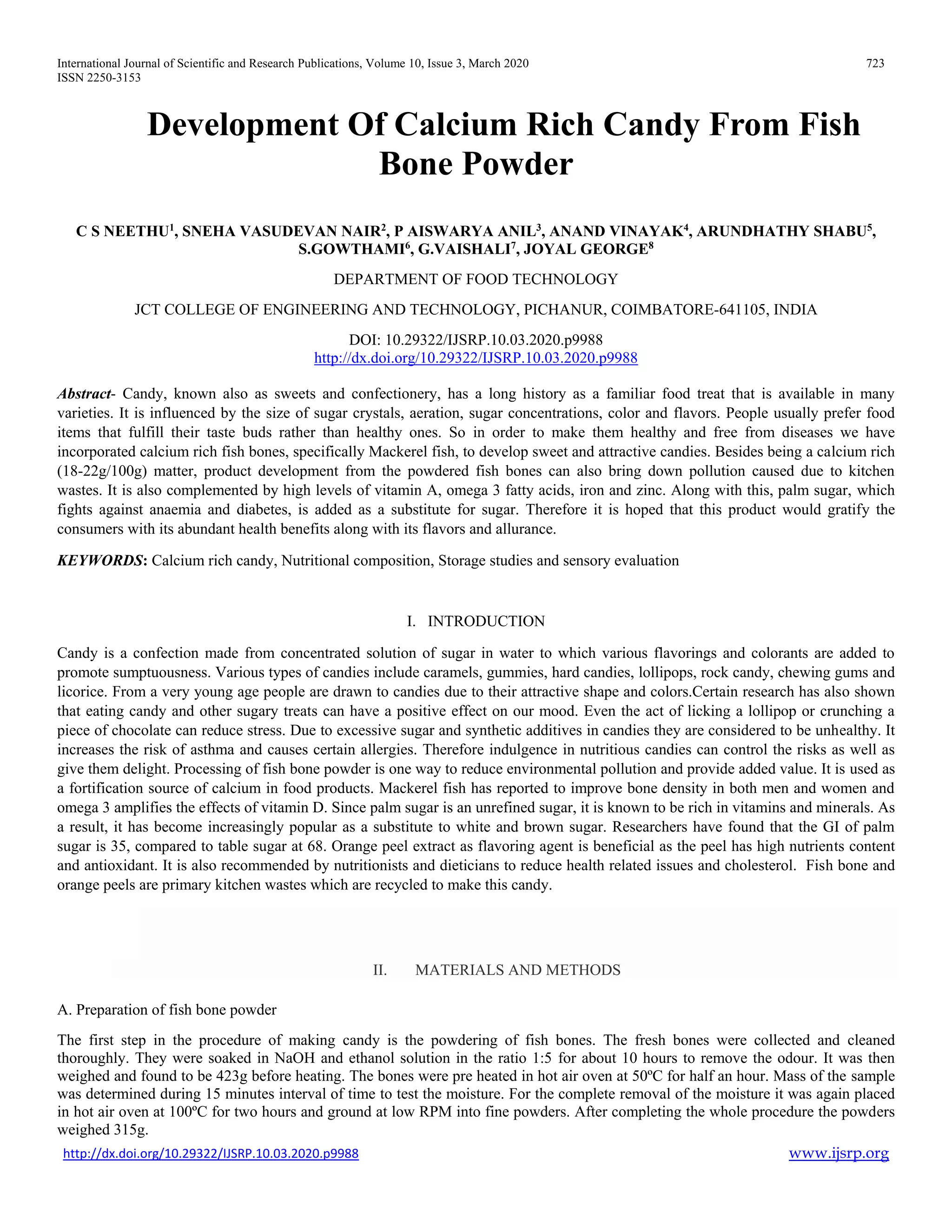 Development of calcium rich candy from fish bone powder | PDF