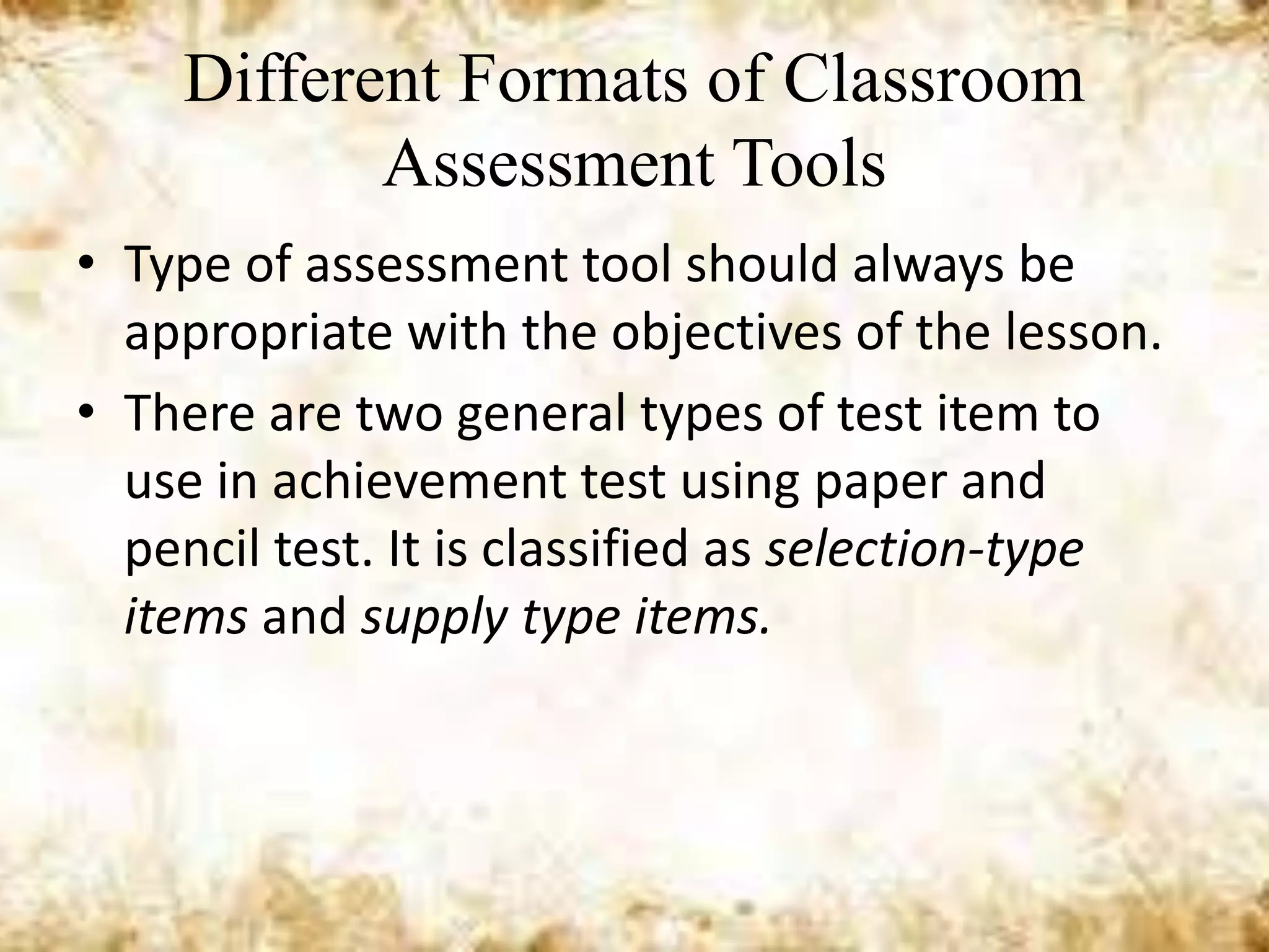 Development of classroom assessment tools | PPTX