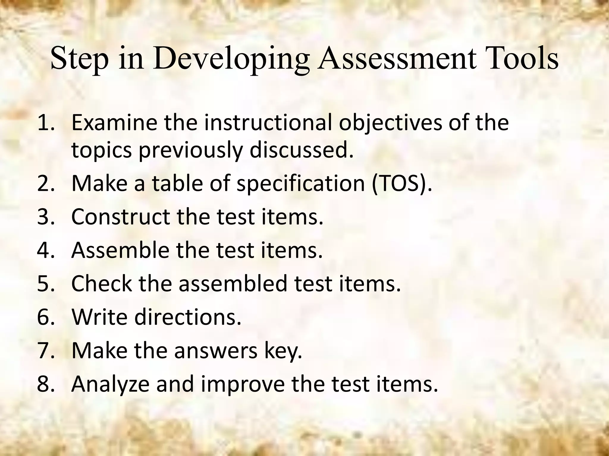 Development of classroom assessment tools | PPTX