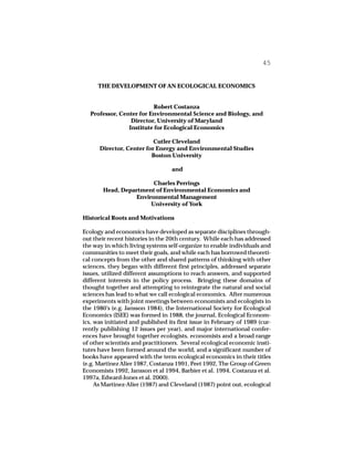 Development of ecological economics (constanza, 1997) | PDF