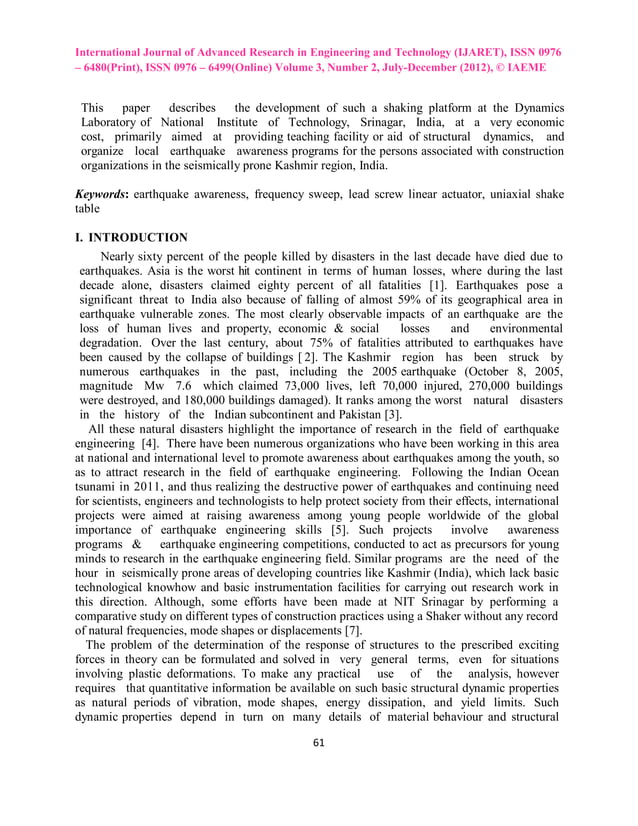 Development of economized shaking platforms for seismic testing of ...