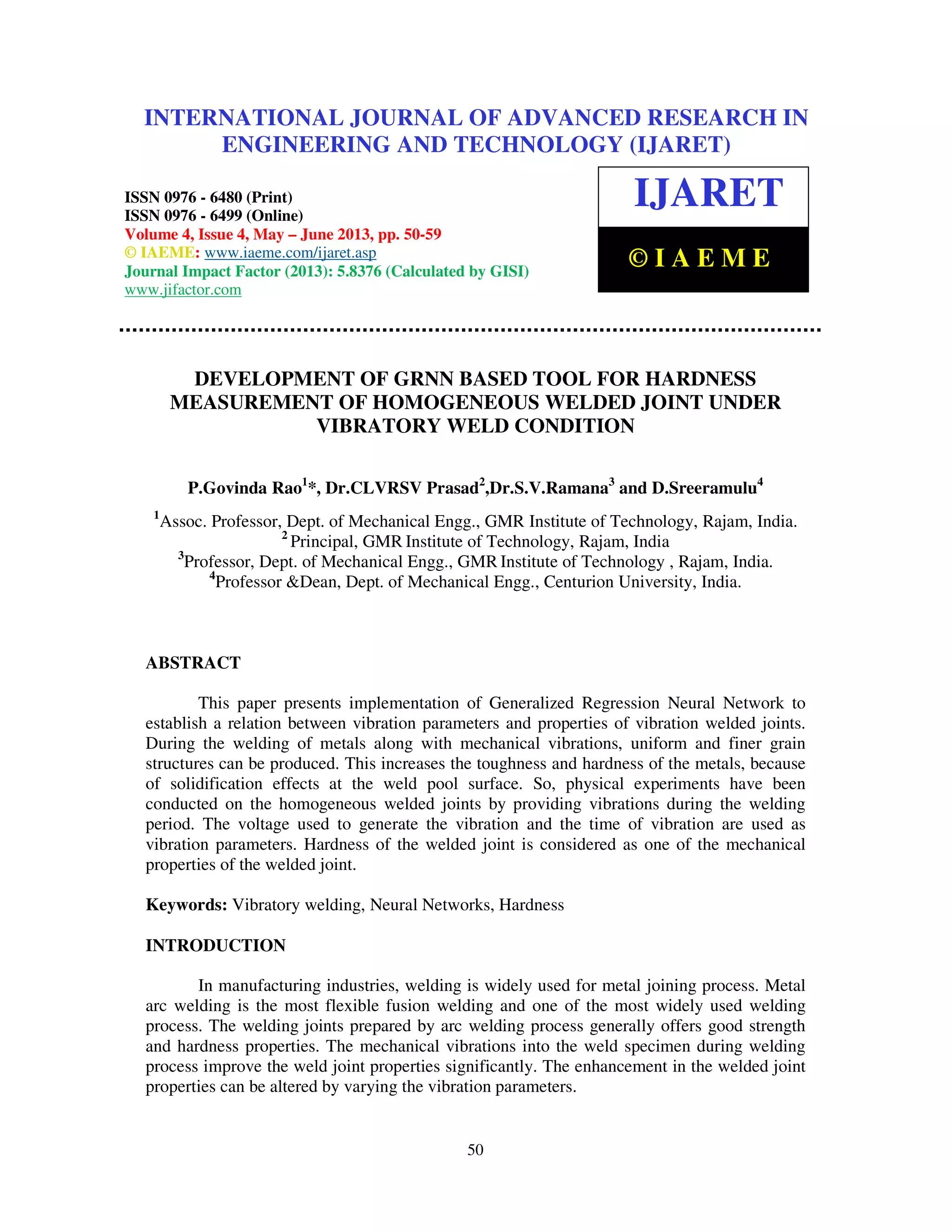 Development of grnn based tool for hardness measurement of homogeneous | PDF | Physics | Science
