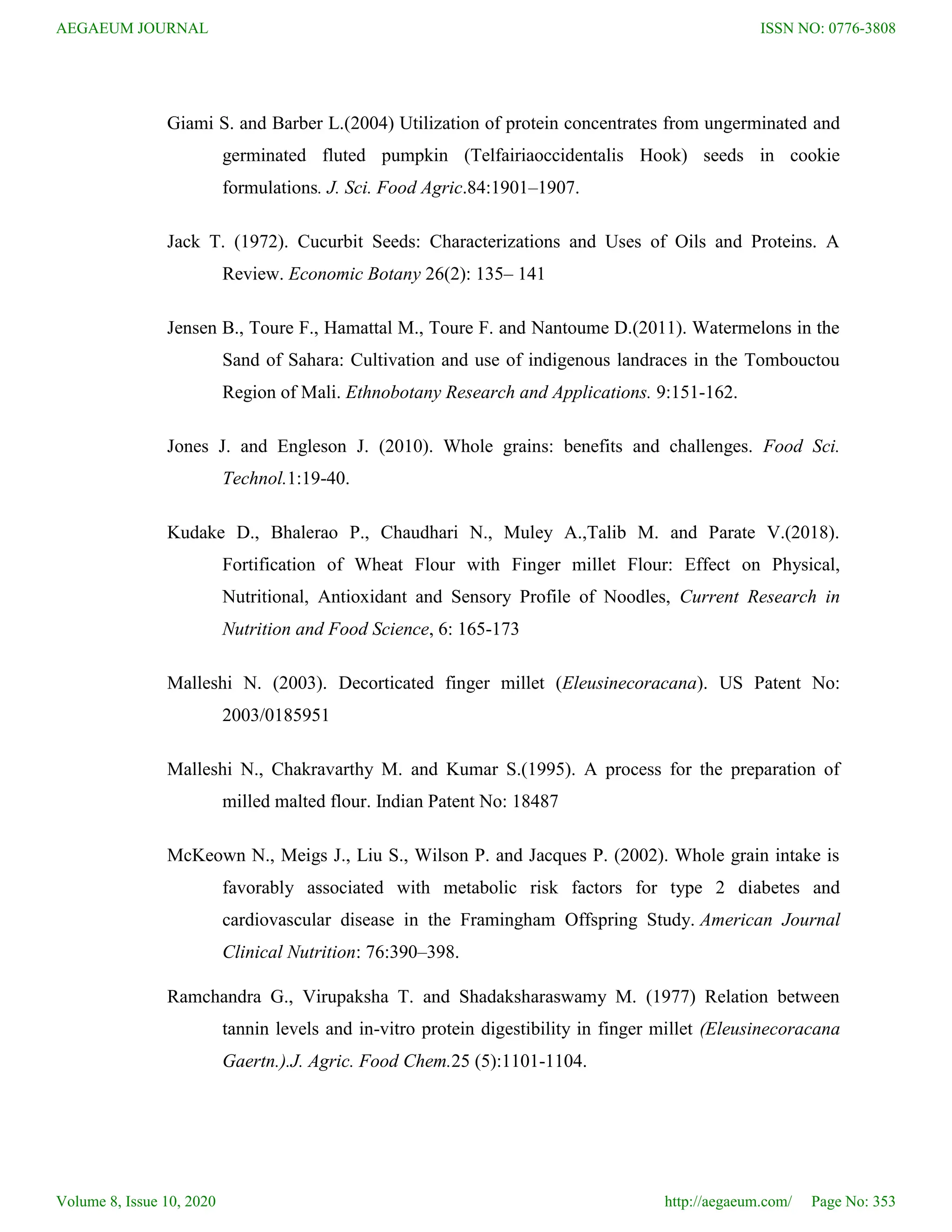 Development of Innovative Finger Millet-Watermelon Seed Powder Drink ...