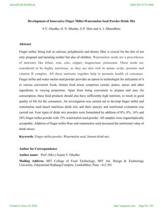 Development of Innovative Finger Millet-Watermelon Seed Powder Drink ...