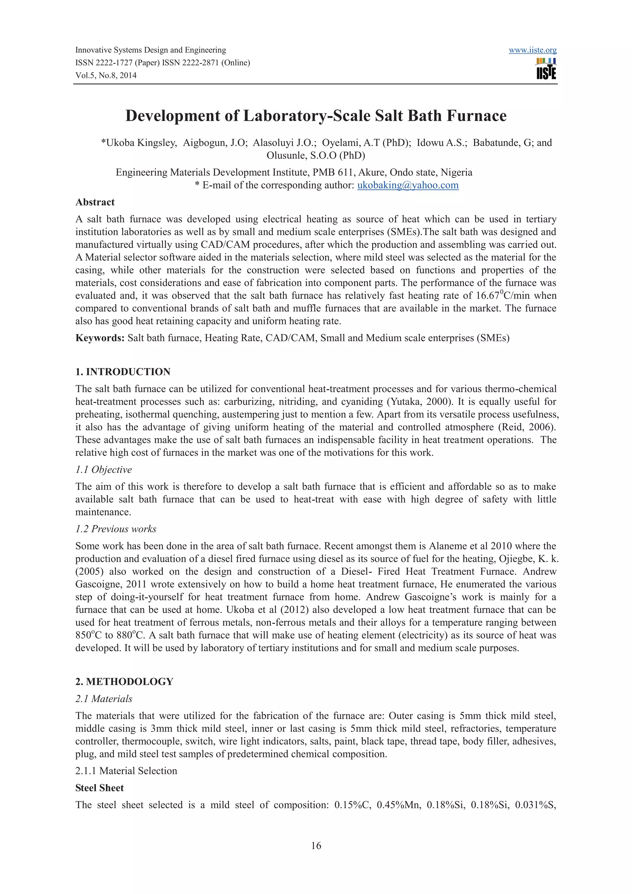Development of laboratory scale salt bath furnace | PDF
