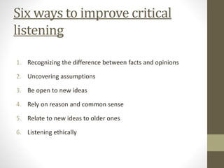 Development of listening skills for dialogue , critical listening | POTX