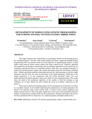 Development of models using genetic programming for turning | PDF
