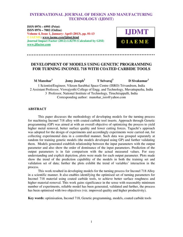 Development of models using genetic programming for turning | PDF