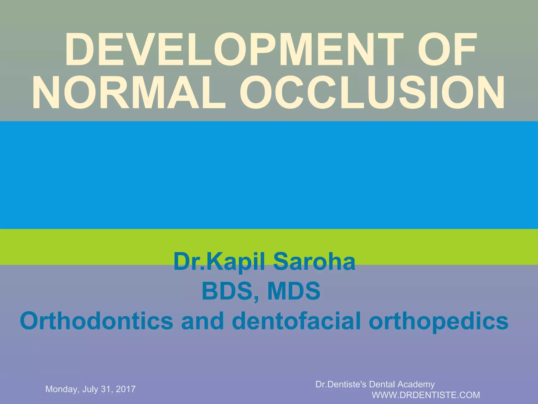 DEVELOPMENT OF NORMAL OCCLUSION | PPT