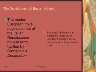 Development of novels, brief history of novel ppt | PPT