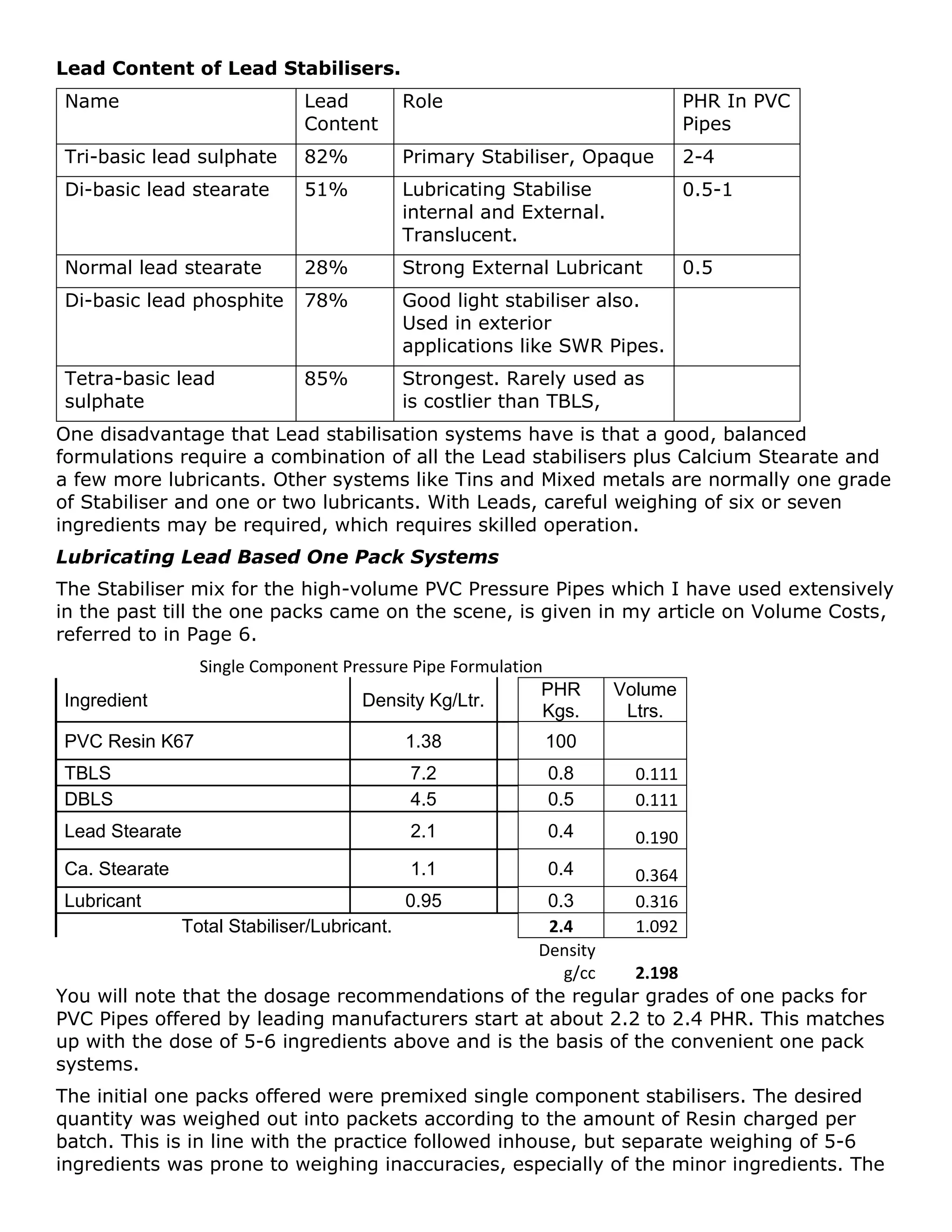 Development of one pack stabiliser systems | PDF