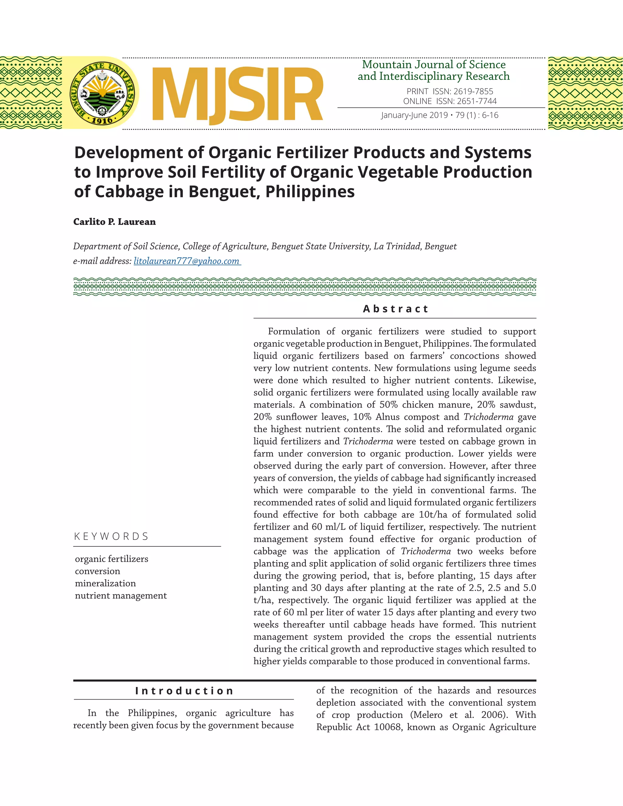 “Development of Organic Fertilizer Products and Systems to Improve Soil ...