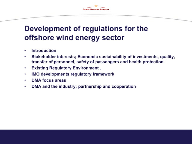 Development of regulations for the offshore wind energy sector - Crew ...