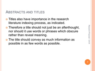 Development of research proposal unit8 | PPT