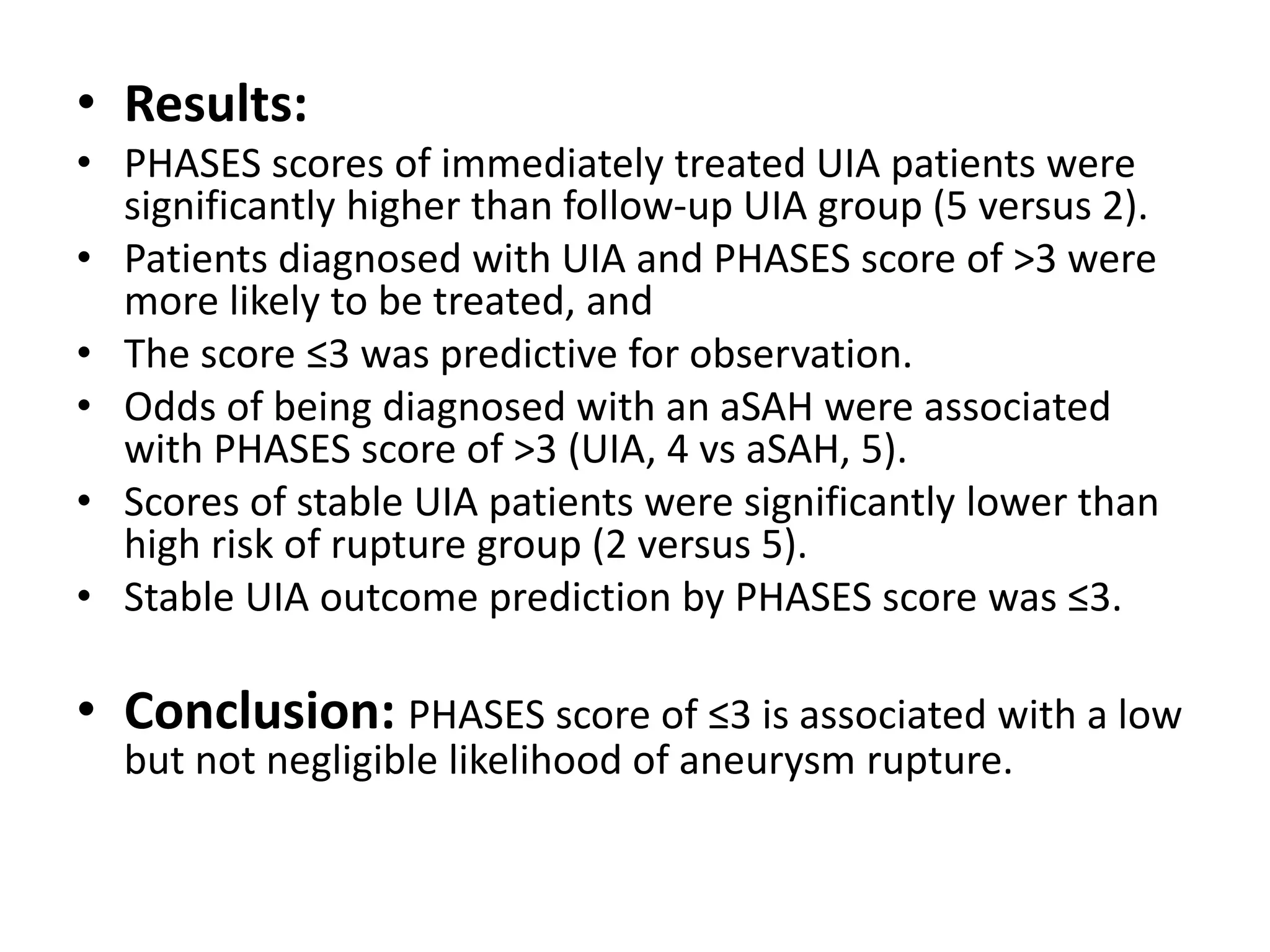 Development of the phases score for prediction of risk of rupture of ...