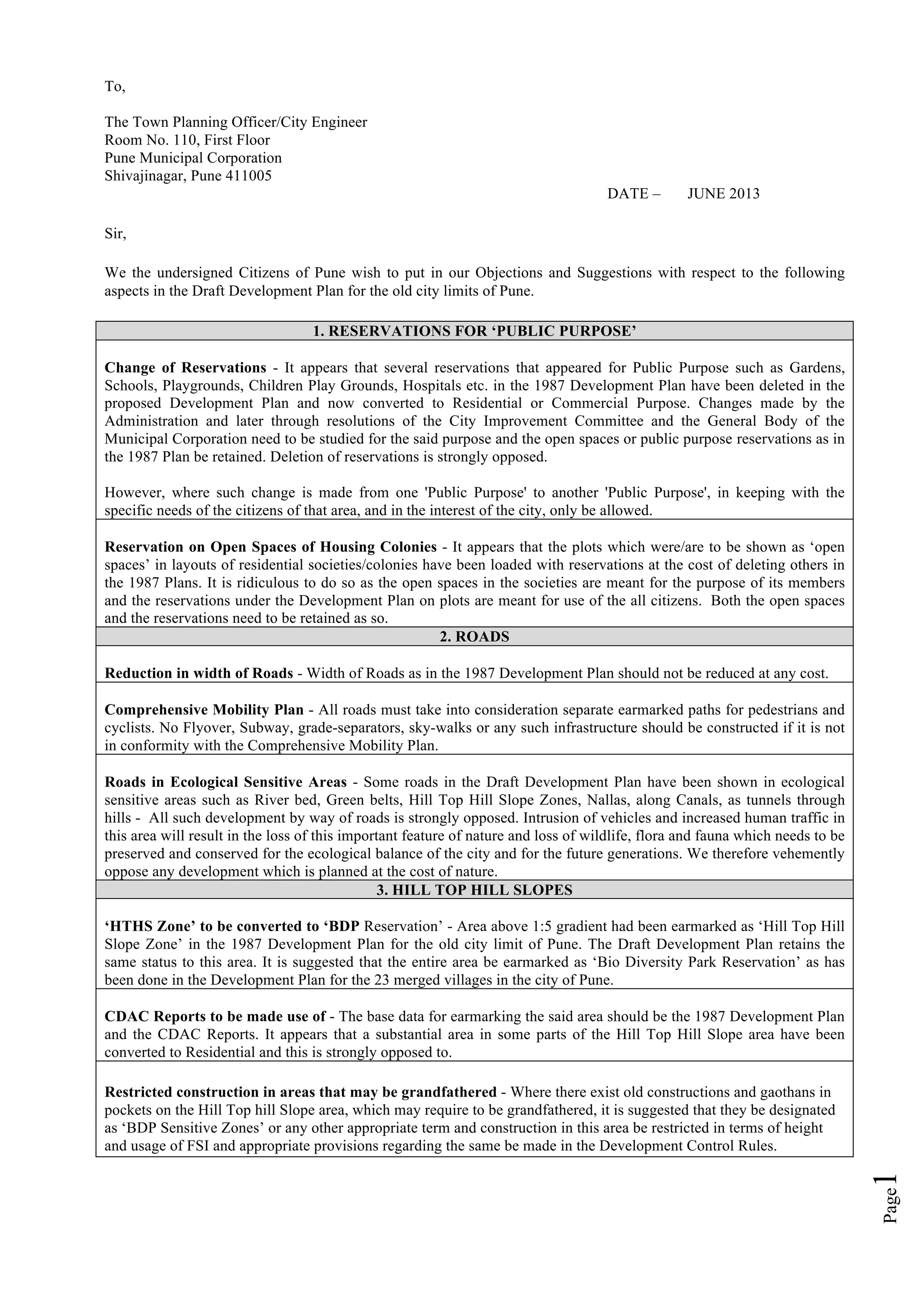 Old Pune Development Plan — Suggestions+Objections | PDF