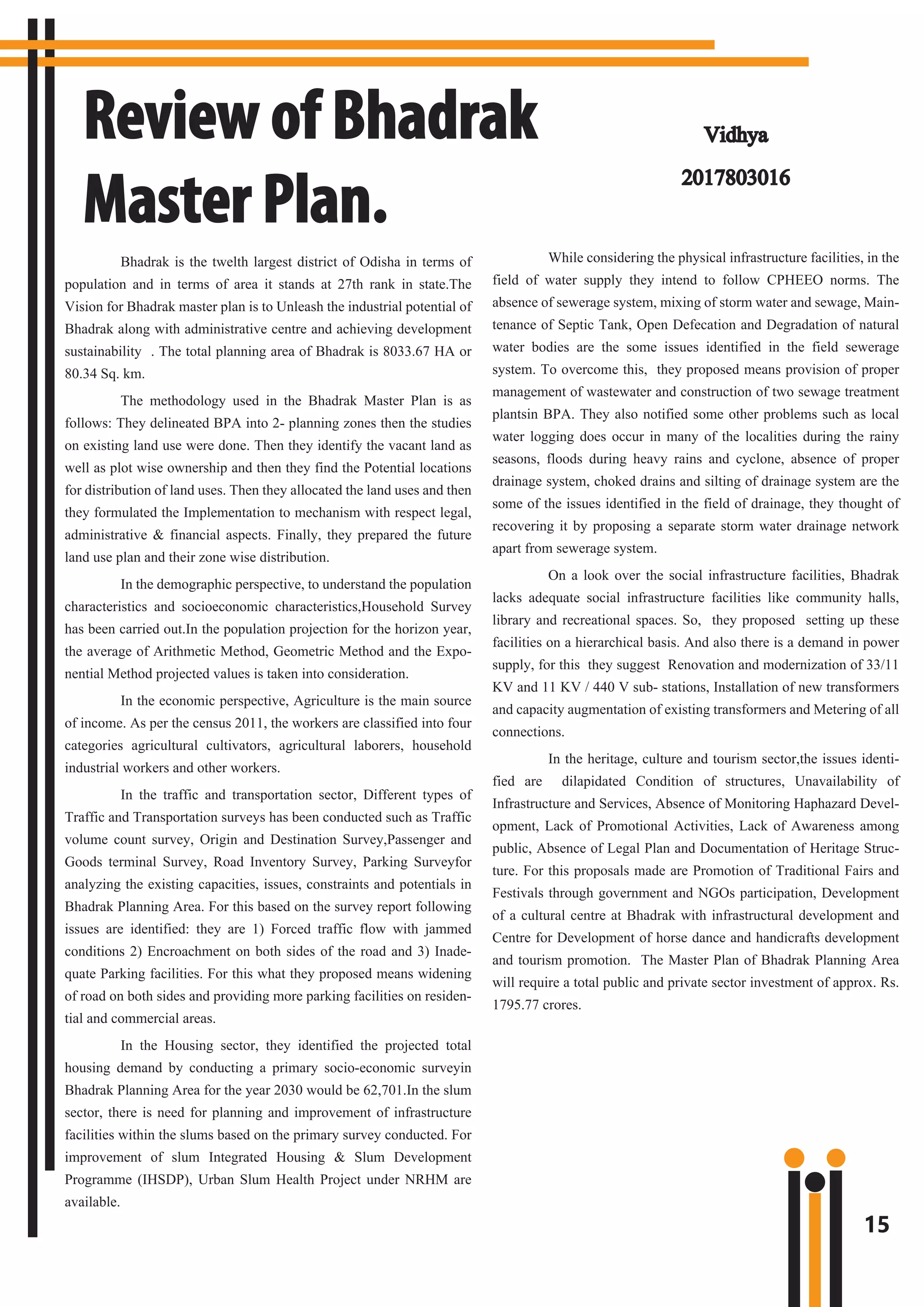 Review of Development Plans/ Master Plans of selected cities of India ...