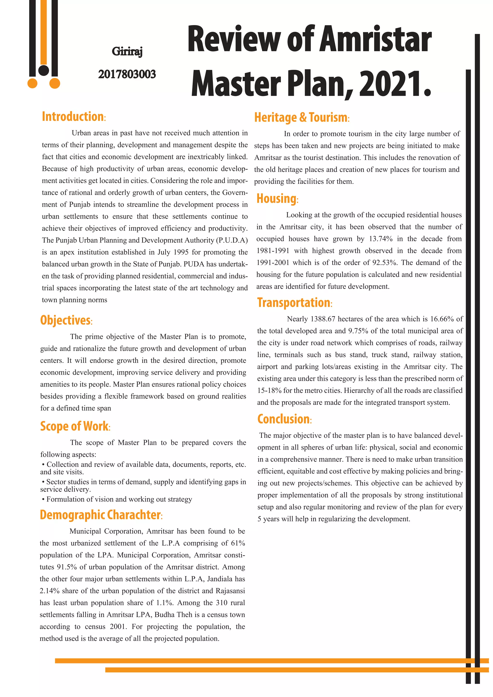 Review of Development Plans/ Master Plans of selected cities of India ...