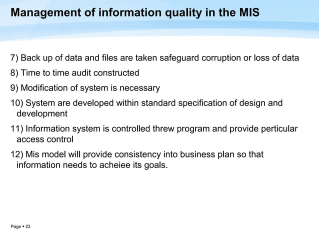 Development process of mis
