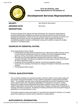 Crystal Lake Development Services Representative | PDF