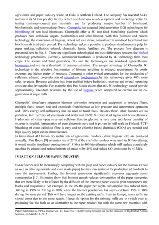 Developments in bio refinery and its impact on pulp and paper industry ...