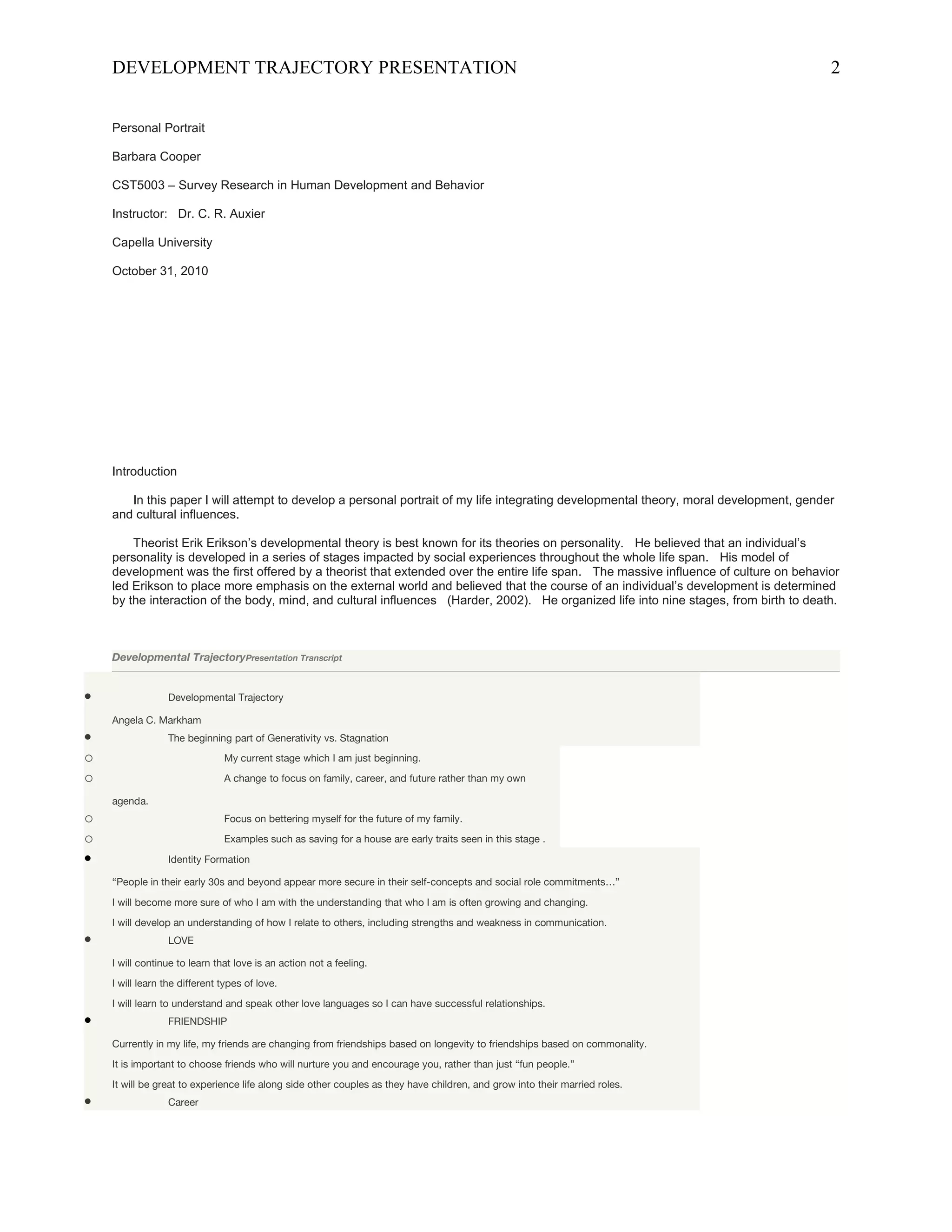 Development trajector presentation | DOC