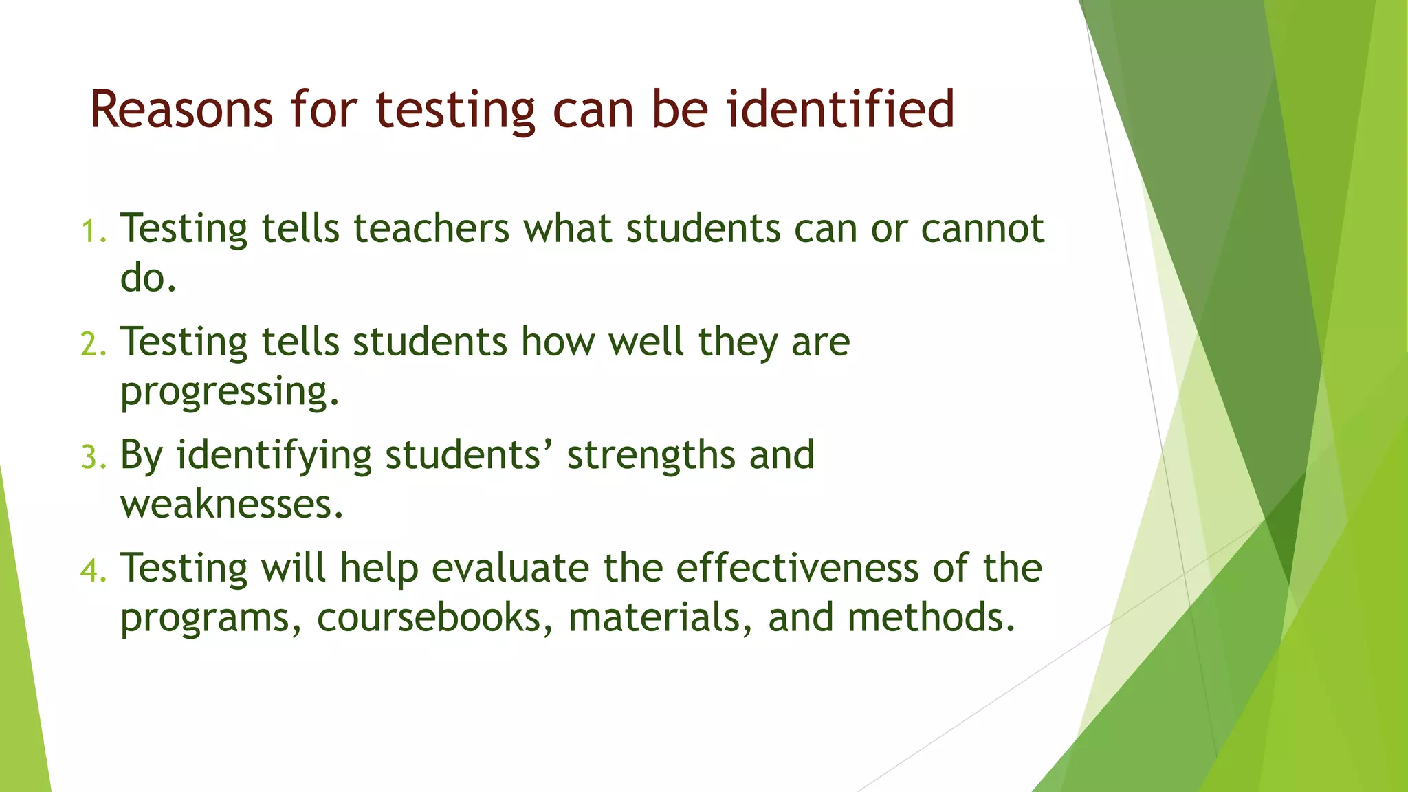 Continuous asessment / Testing guidelines summary | PPTX