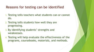 Continuous asessment / Testing guidelines summary | PPTX