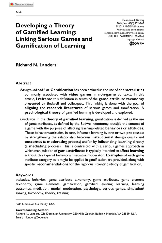 Developing a Theory of Gamified Learning: Linking Serious Games and ...