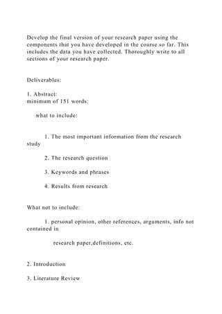 Develop the final version of your research paper using the component.docx
