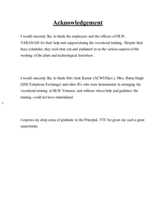 Industrial training report on dlw varanasi for Main Receiving ...