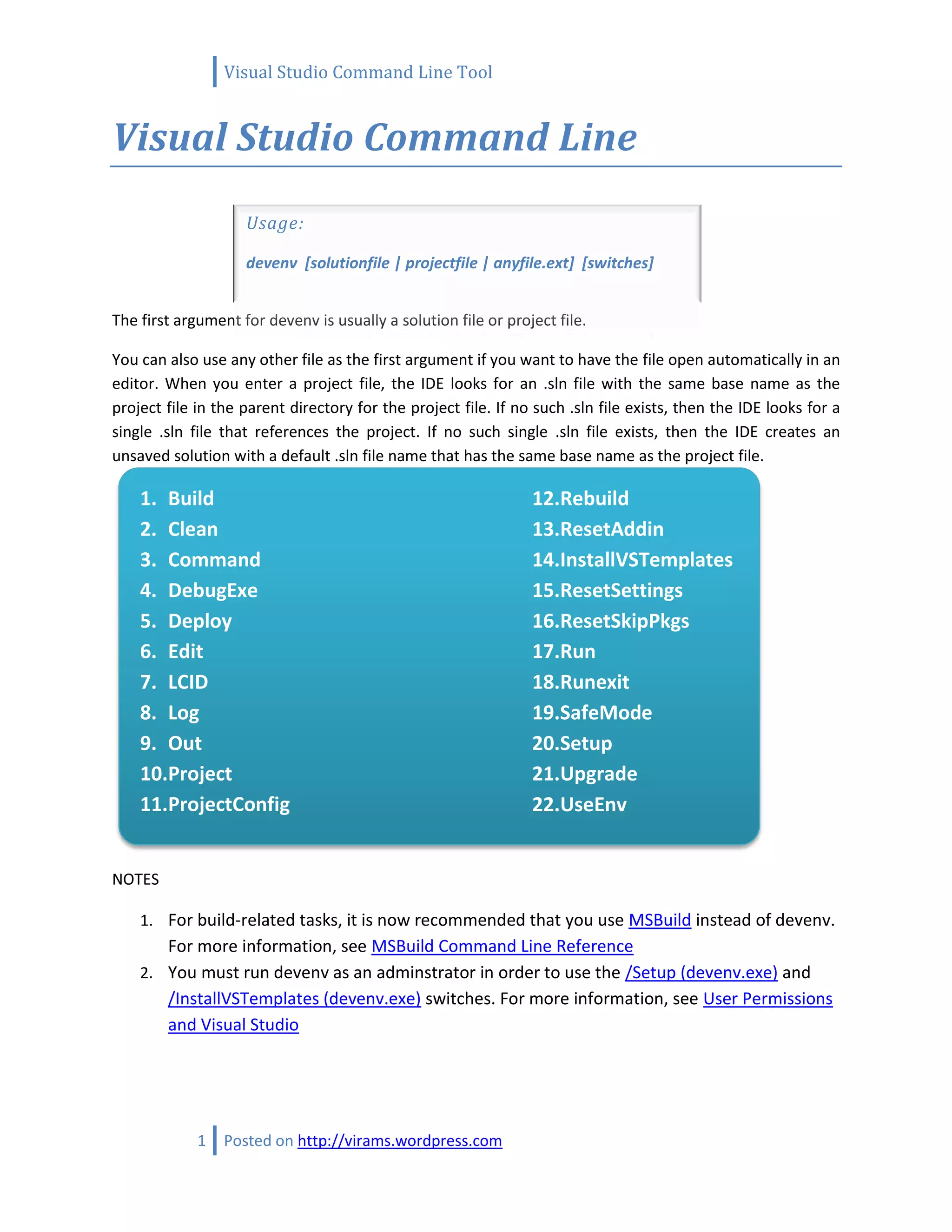 Devenv command line | PDF | Operating Systems | Computer Software and Applications
