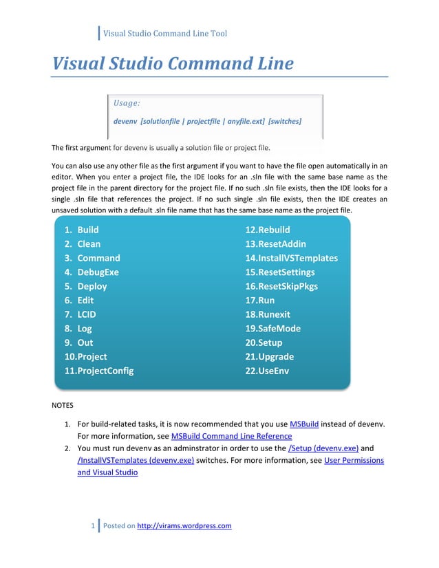 Devenv command line | PDF | Operating Systems | Computer Software and Applications