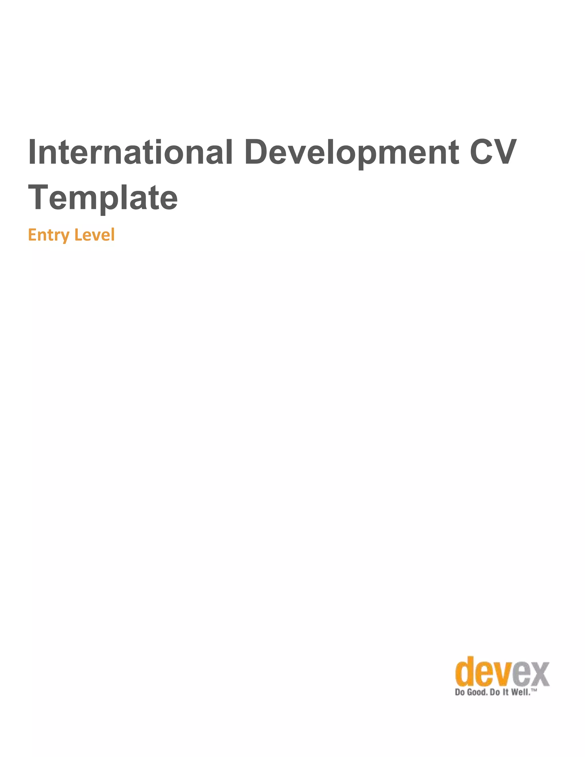 Entry Level International Development CV Template | DOCX