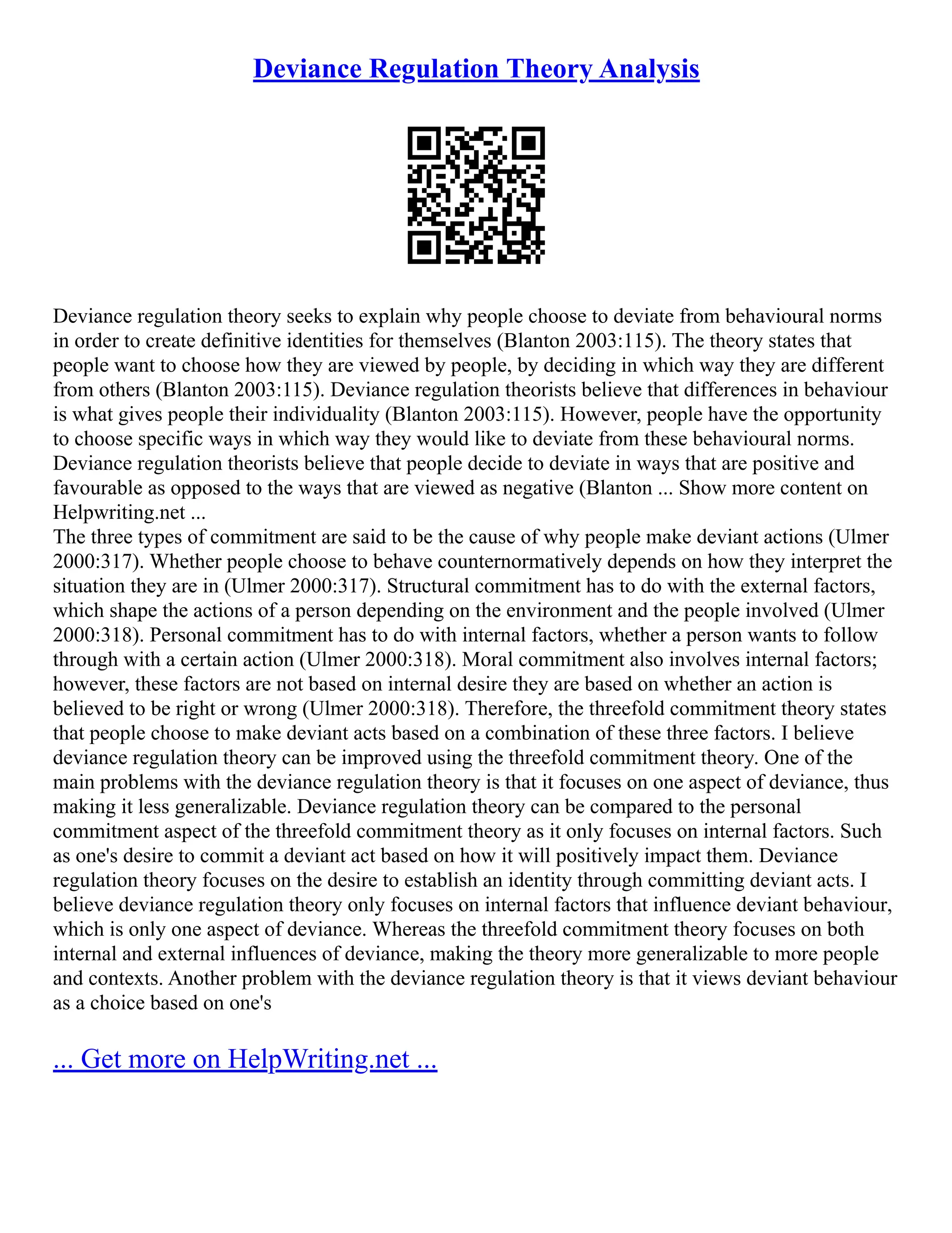 Deviance Regulation Theory Analysis | PDF