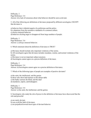 Deviant Behavior 11th Edition Thio Test Bank | PDF