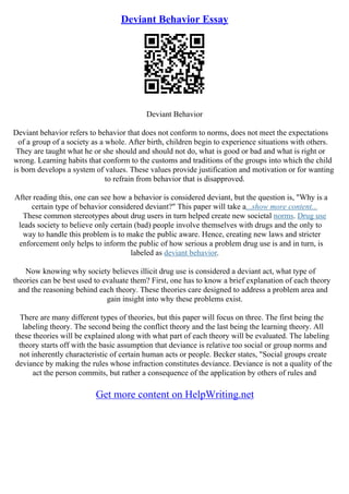 Deviant Behavior Essay | PDF | Educational Assessment | Education