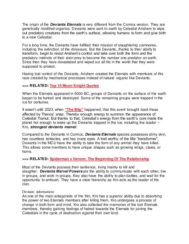 DEVIANTS ETERNALS: COMPARISON BETWEEN COMICS AND MOVIES | DOCX