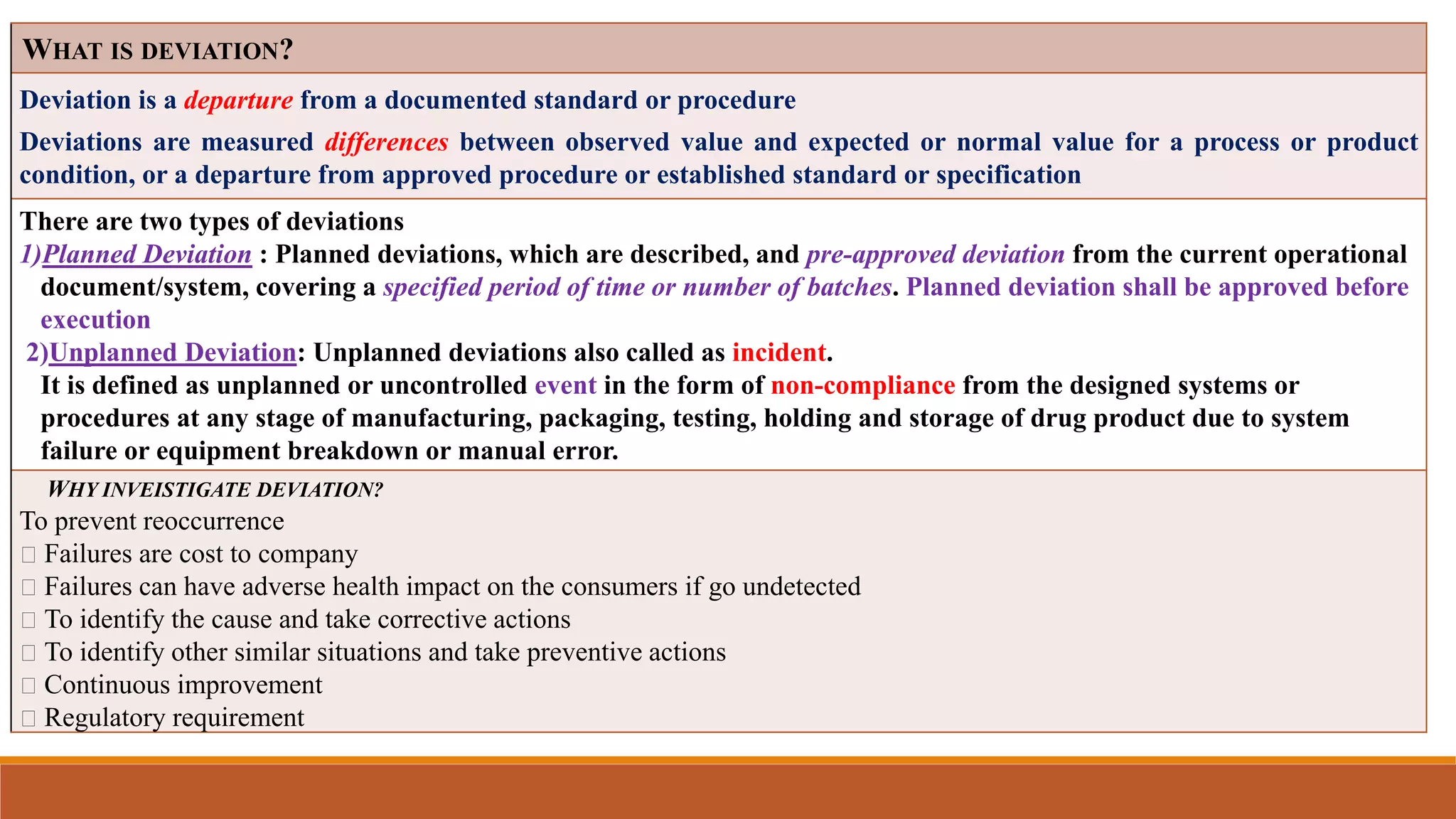 Deviation and root cause analysis in Pharma | PPTX