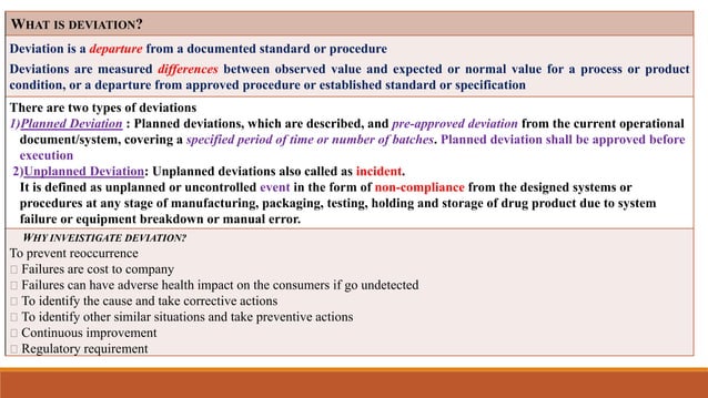 Deviation and root cause analysis in Pharma | PPTX