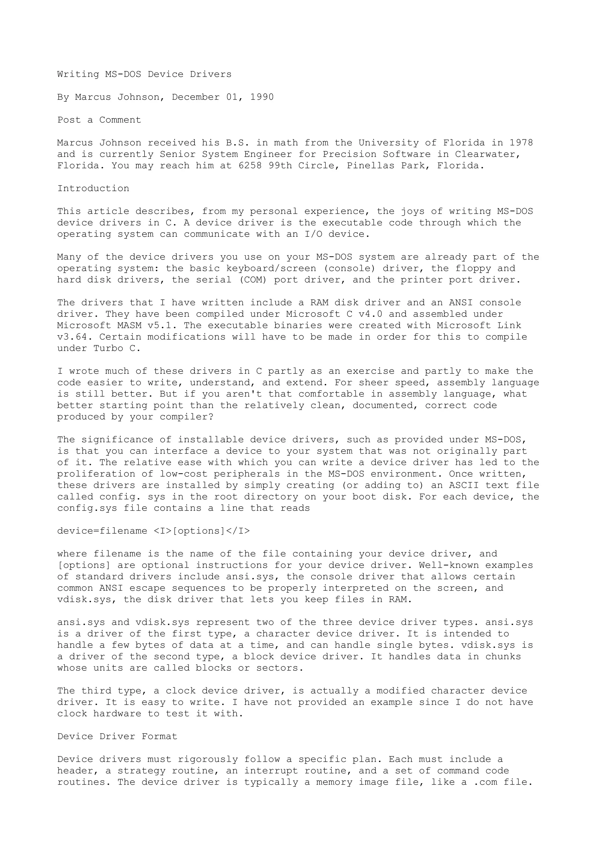 Device driver dos | TXT