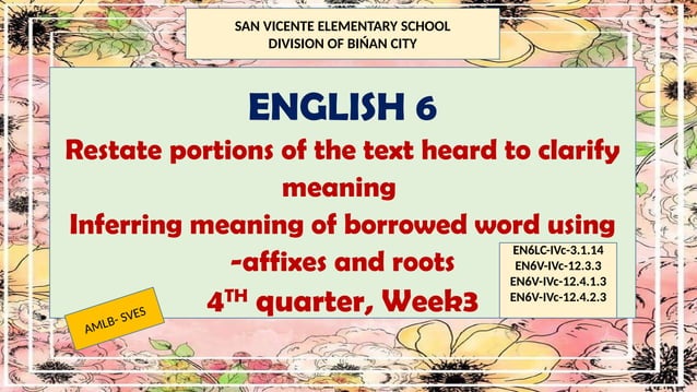 DEVICES - ENG. 6, 4TH QUARTER, WEEK 3-Restate portions pf the text ...