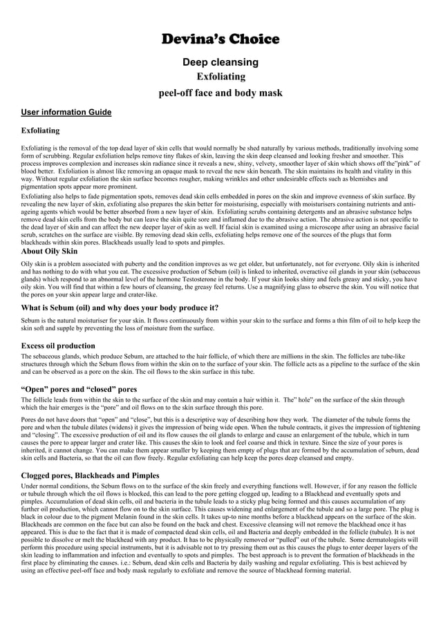 Devina`s choice information leaflet | PDF | Skin Care | Beauty