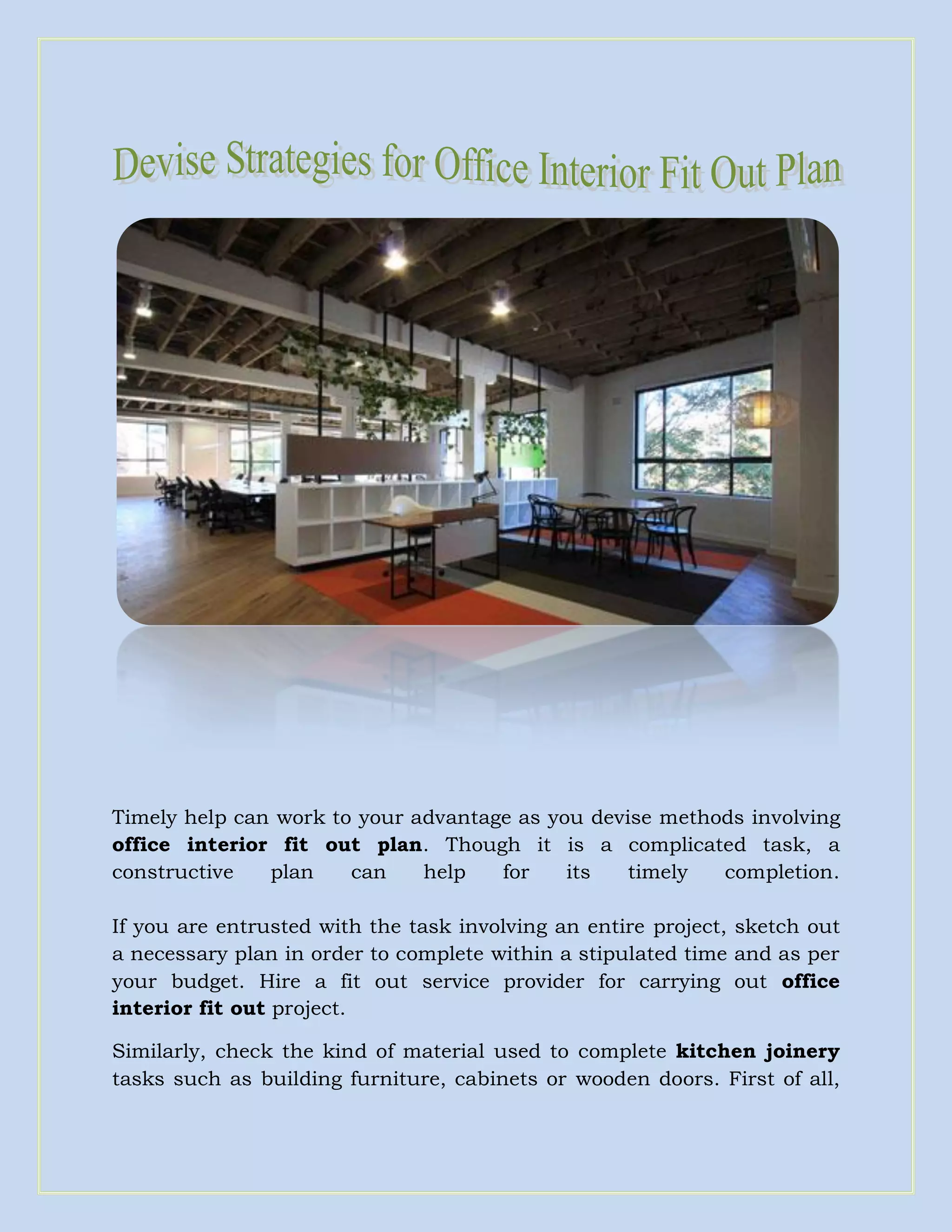 Devise Strategies for Office Interior Fit Out Plan | PDF