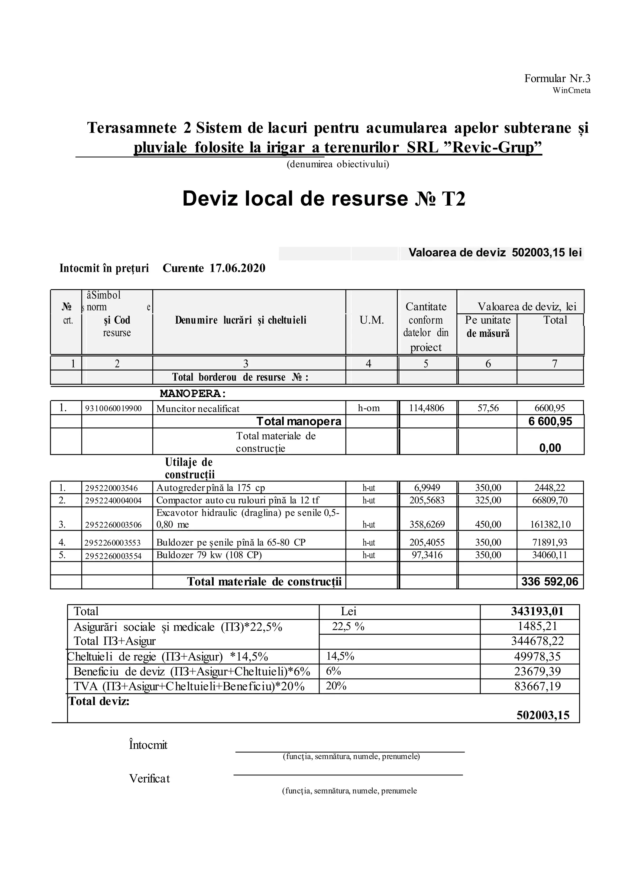 Deviz de cheltuieli | DOCX