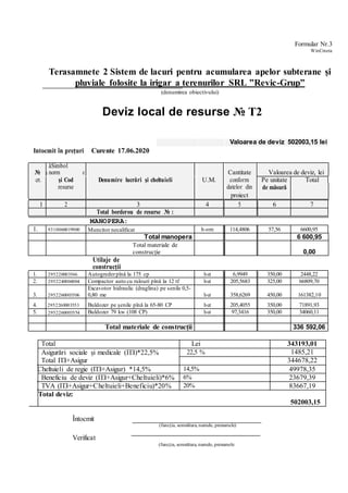 Deviz de cheltuieli | DOCX