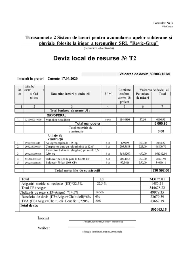 Deviz de cheltuieli | DOCX