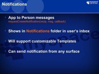 MySpace Open Platform enhancements with OpenSocial 0.9 | PPT | Internet | Computing
